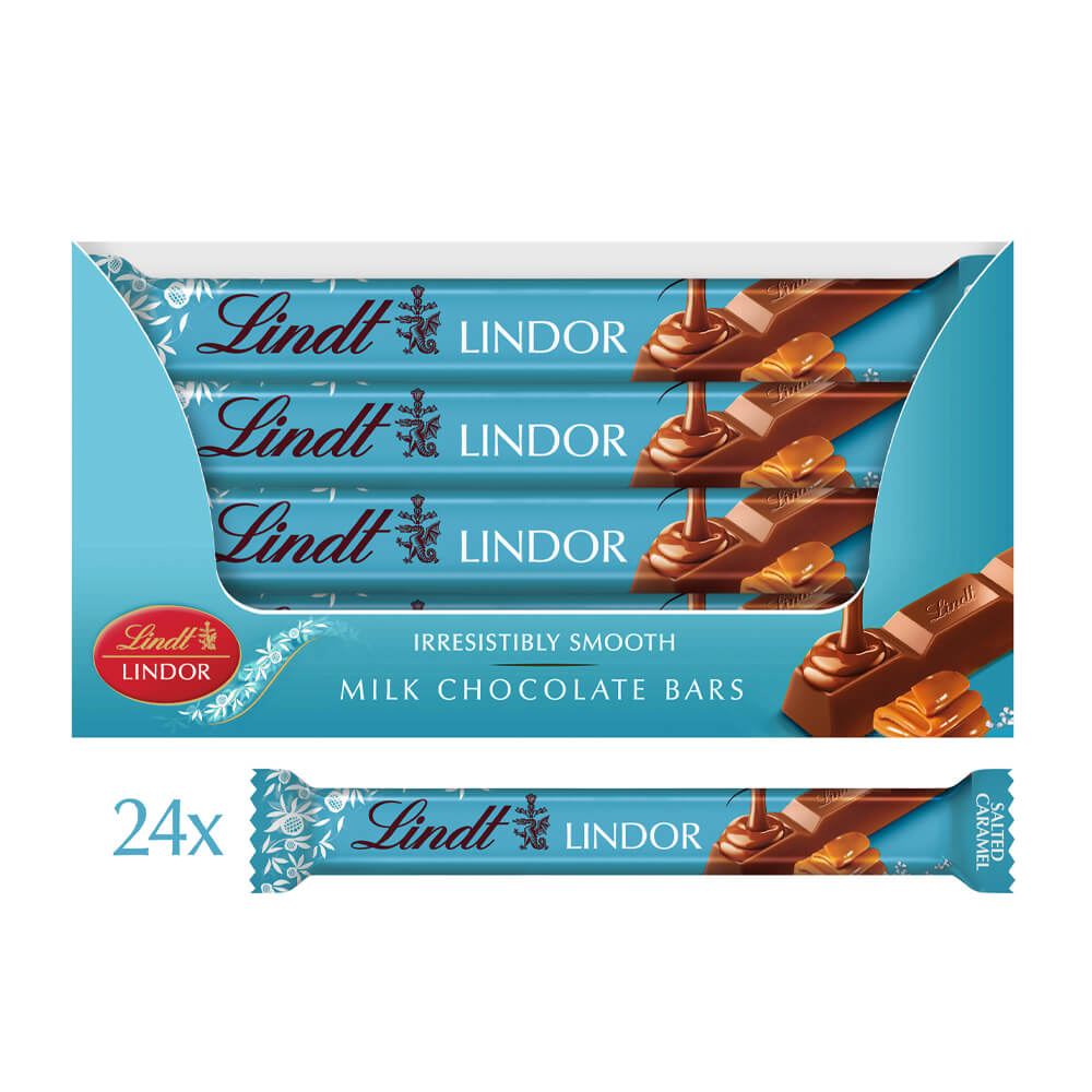 Lindt Lindor Salted Caramel Chocolate Treat Bar 38g - 24 x 38g Bars ...